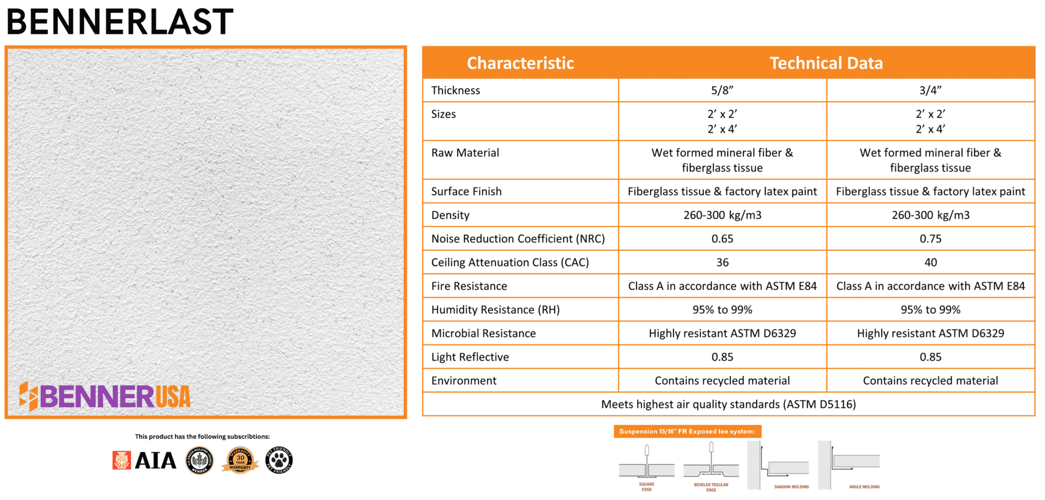 Benner Mineral Fiber Ceiling - Benner USA Corp